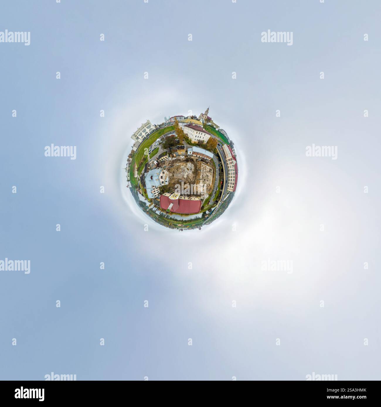 little planet and spherical aerial 360 panorama view on street ancient ...
