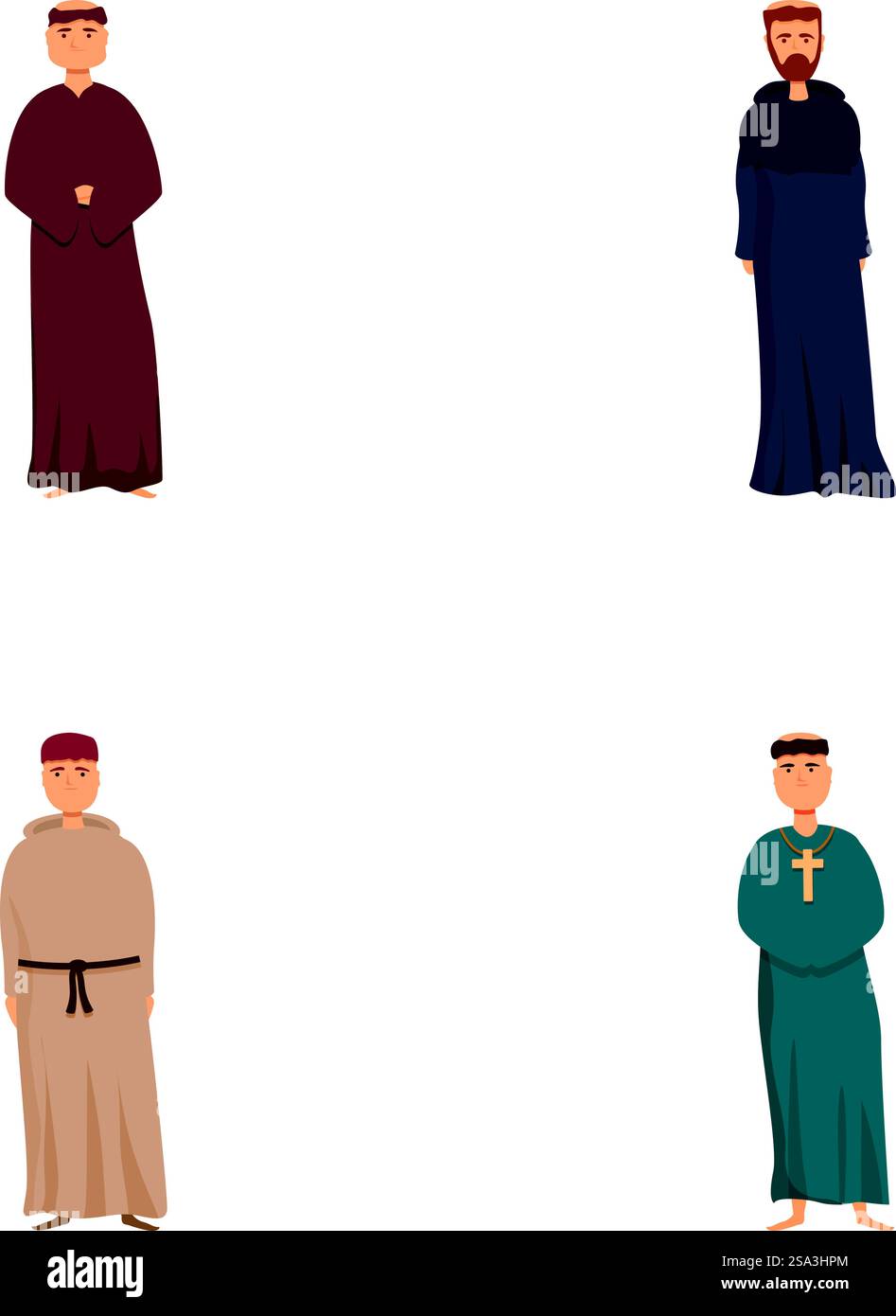Priest character icons set cartoon vector. Various religious church ...