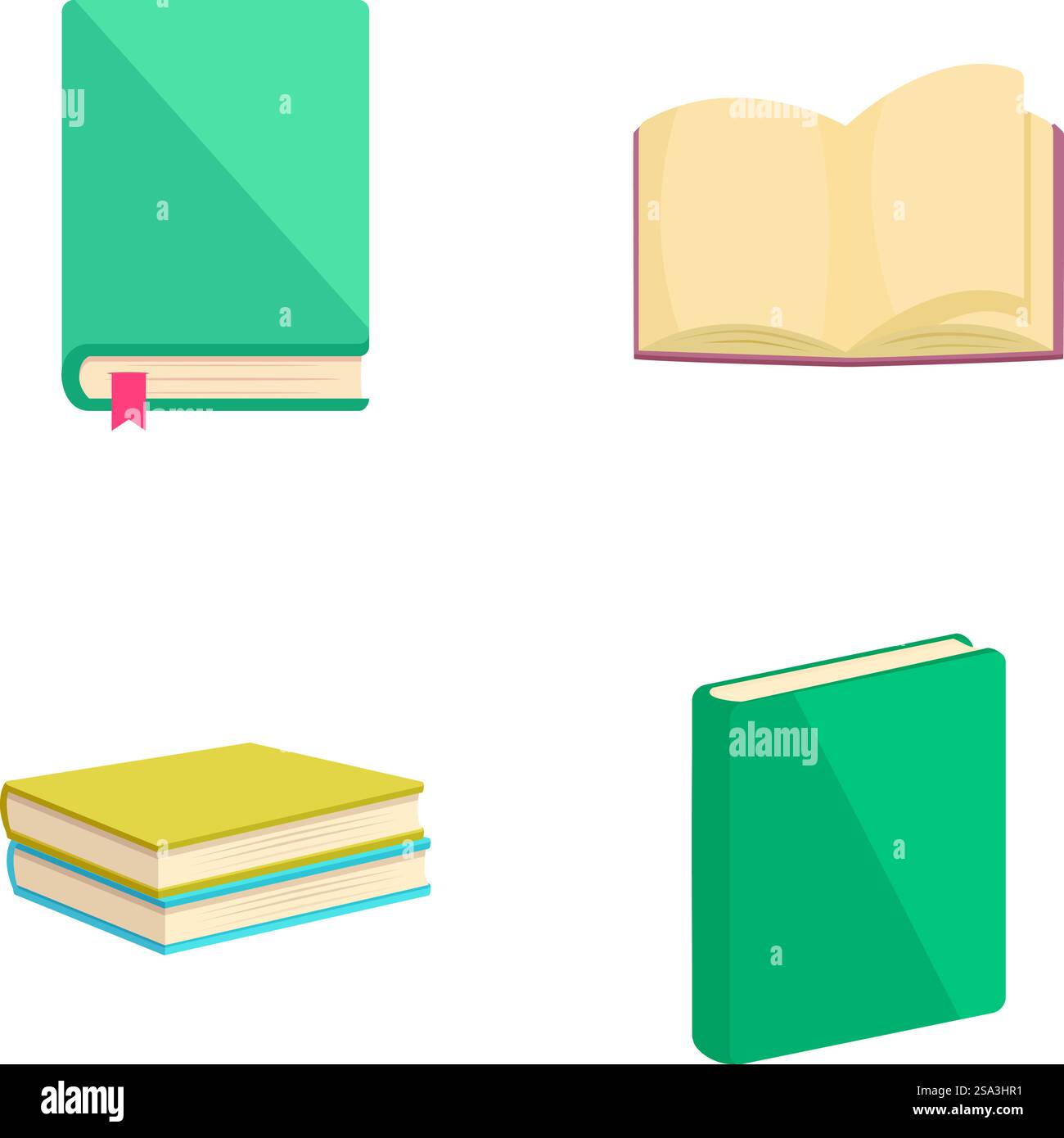 Set of four different cartoon book illustrations, isolated on white ...