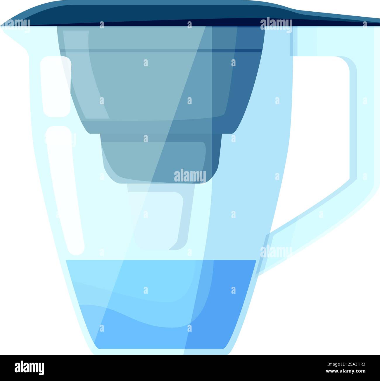 Graphic image of a transparent water filter jug with blue liquid ...