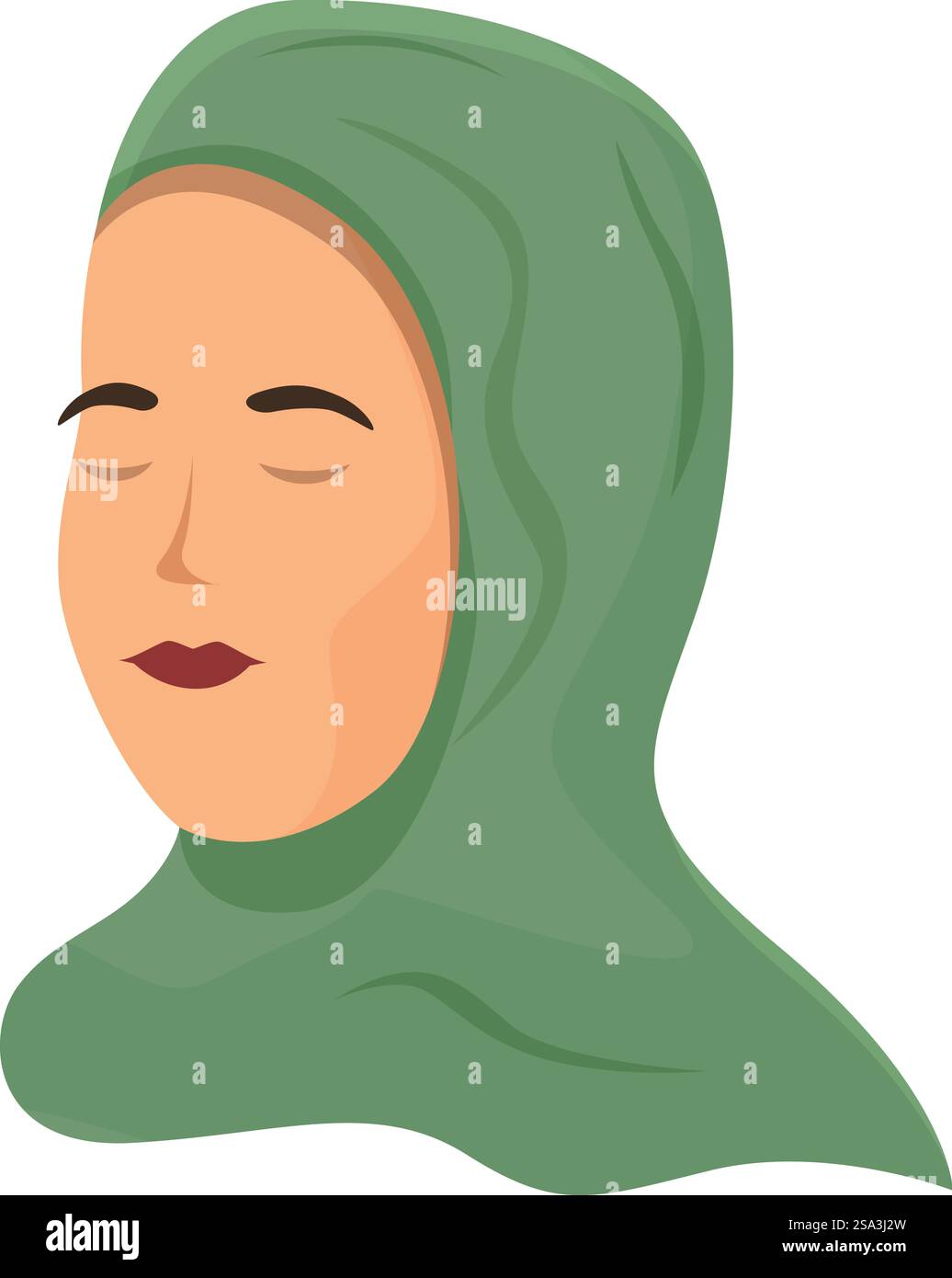Vector illustration of a peaceful woman wearing a traditional green ...