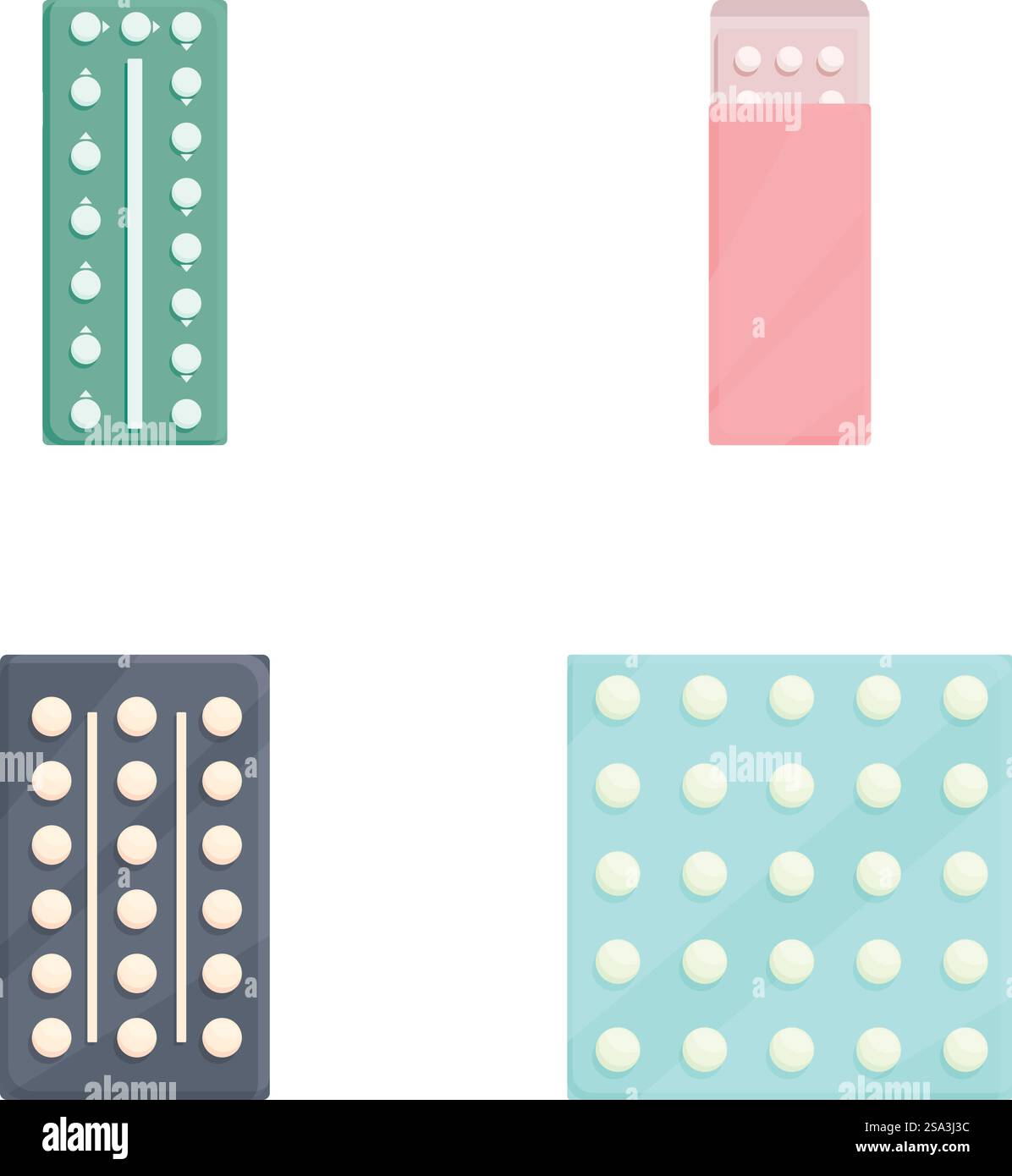 Vector illustration of four medication blister packs in a clean, modern ...