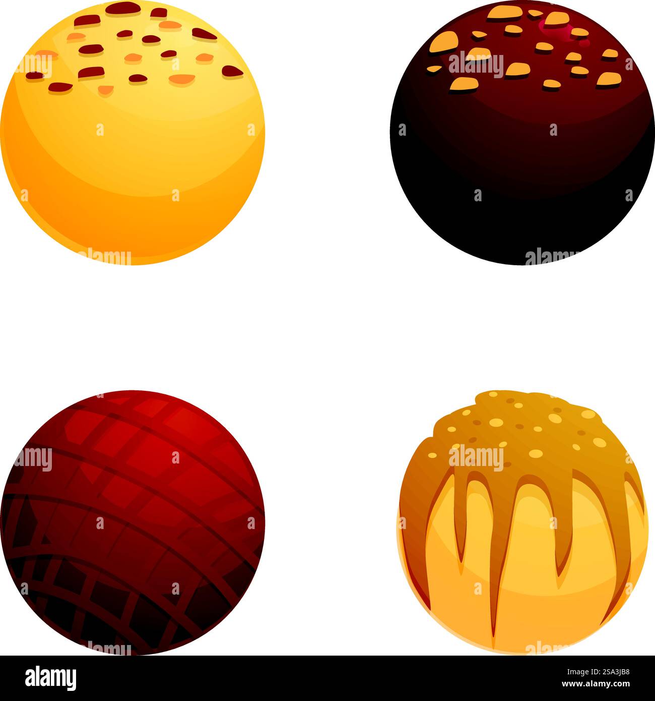 Illustration of four different gourmet chocolate truffles in a vector ...