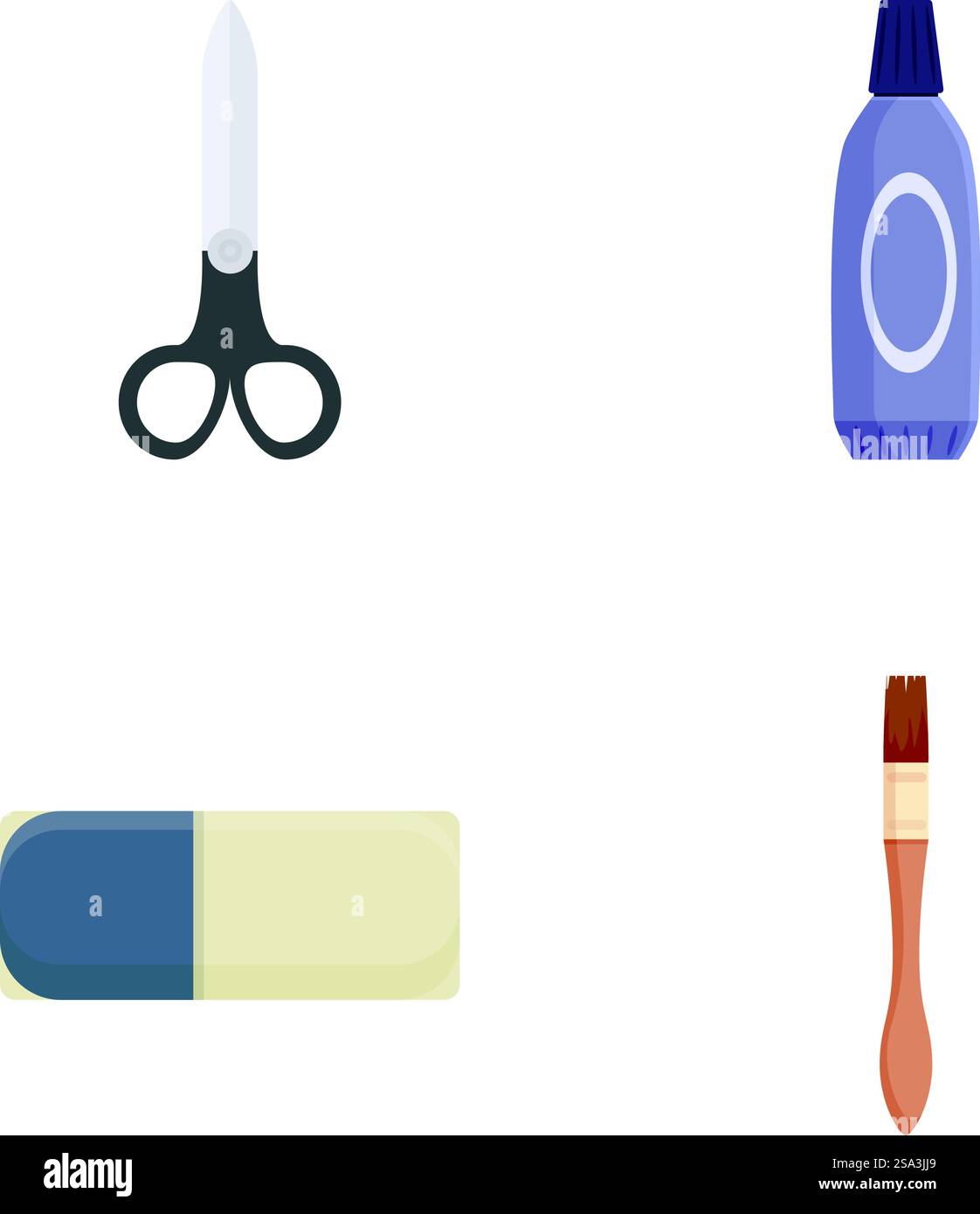 Colorful collection of stationery icons including scissors, glue ...