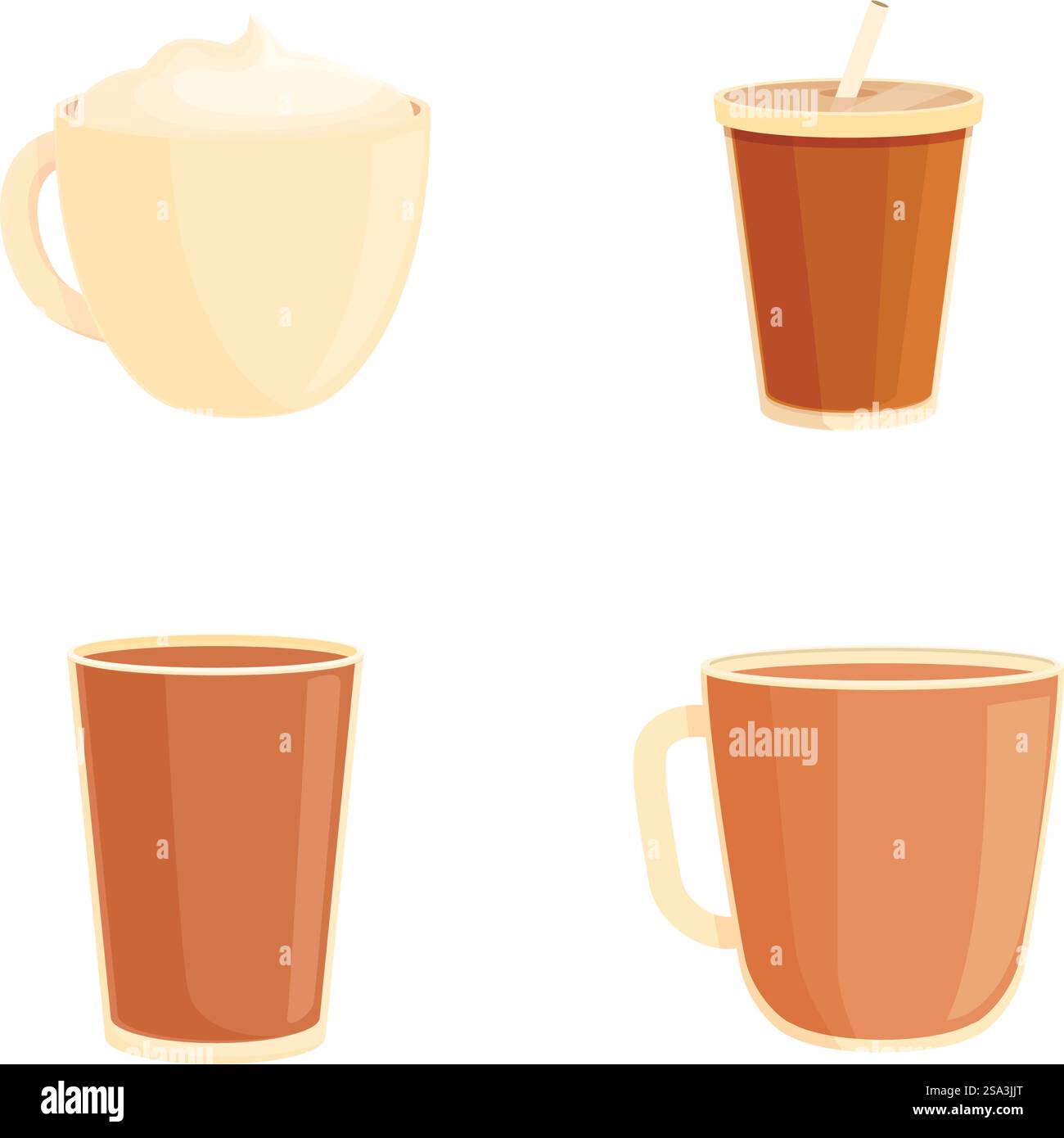 Collection of four cartoonstyle coffee cups, representing different ...
