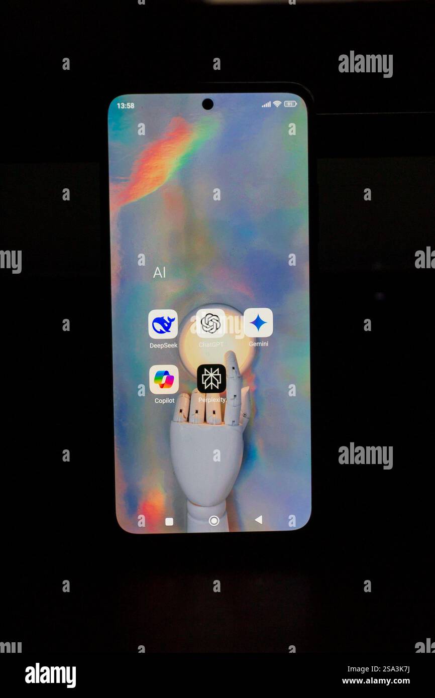 Various Artificial Intelligence mobile apps, DeepSeek open-source large language models app on ...