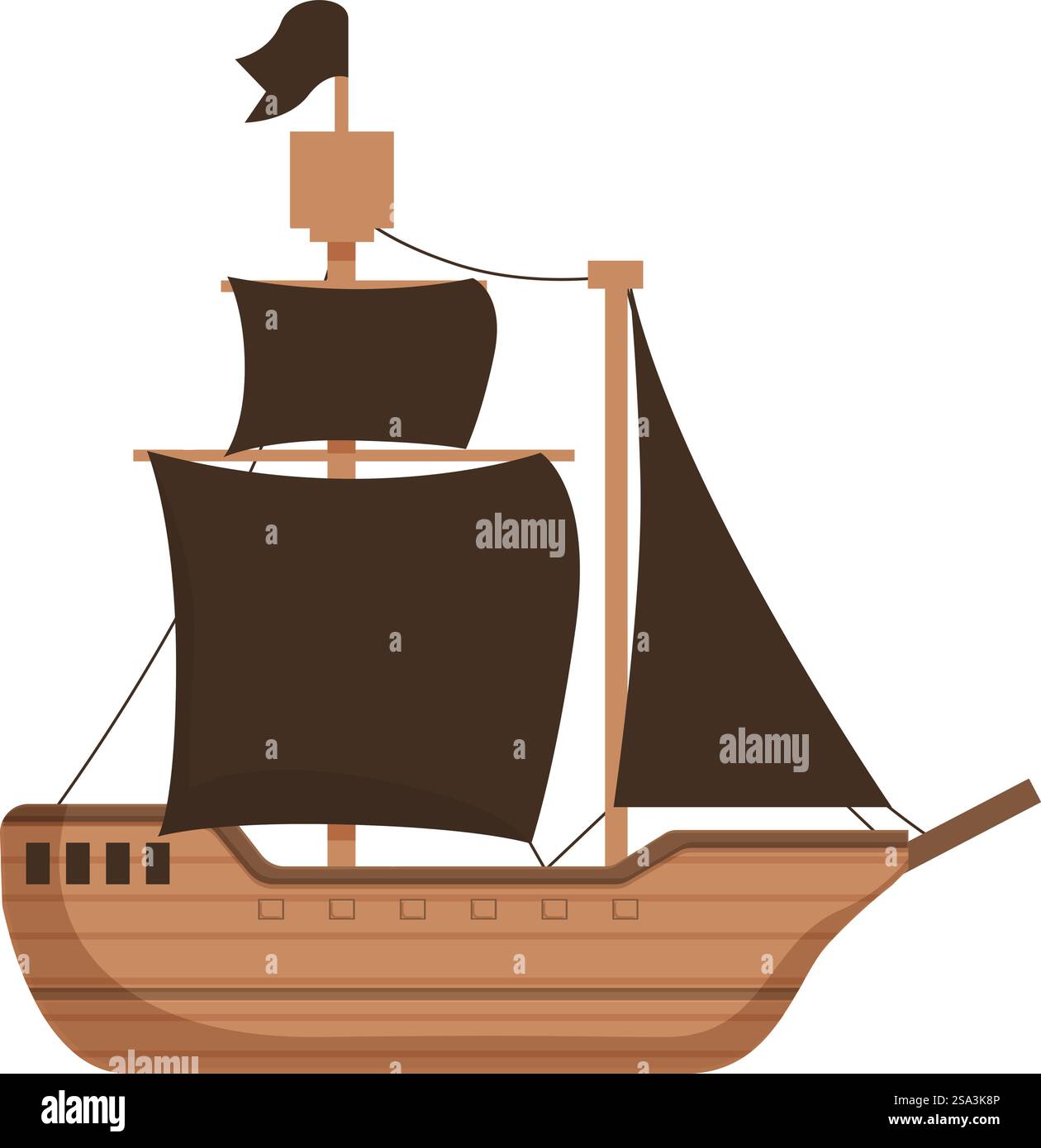 Cartoon vector graphic of an oldfashioned pirate ship with sails ...
