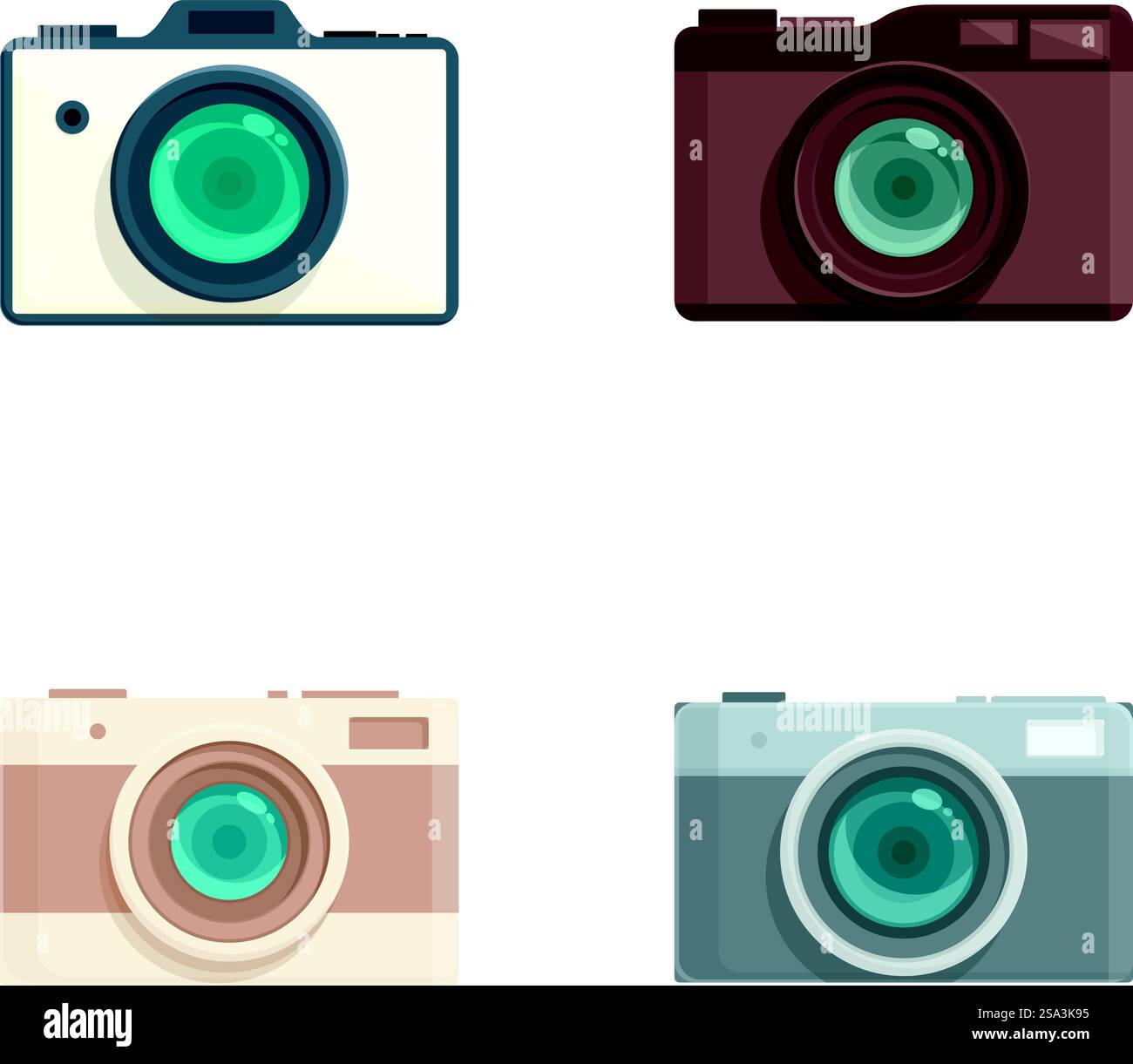 Collection of four stylish camera icons representing both vintage and ...