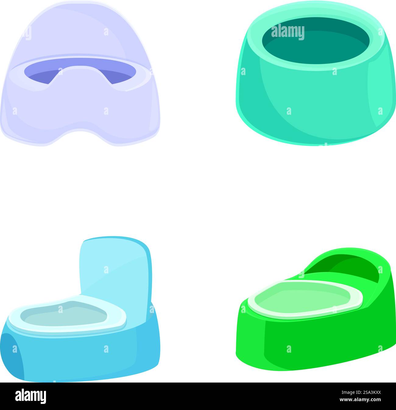 Set of colorful cartoon bathroom fixture icons including a sink, toilet ...