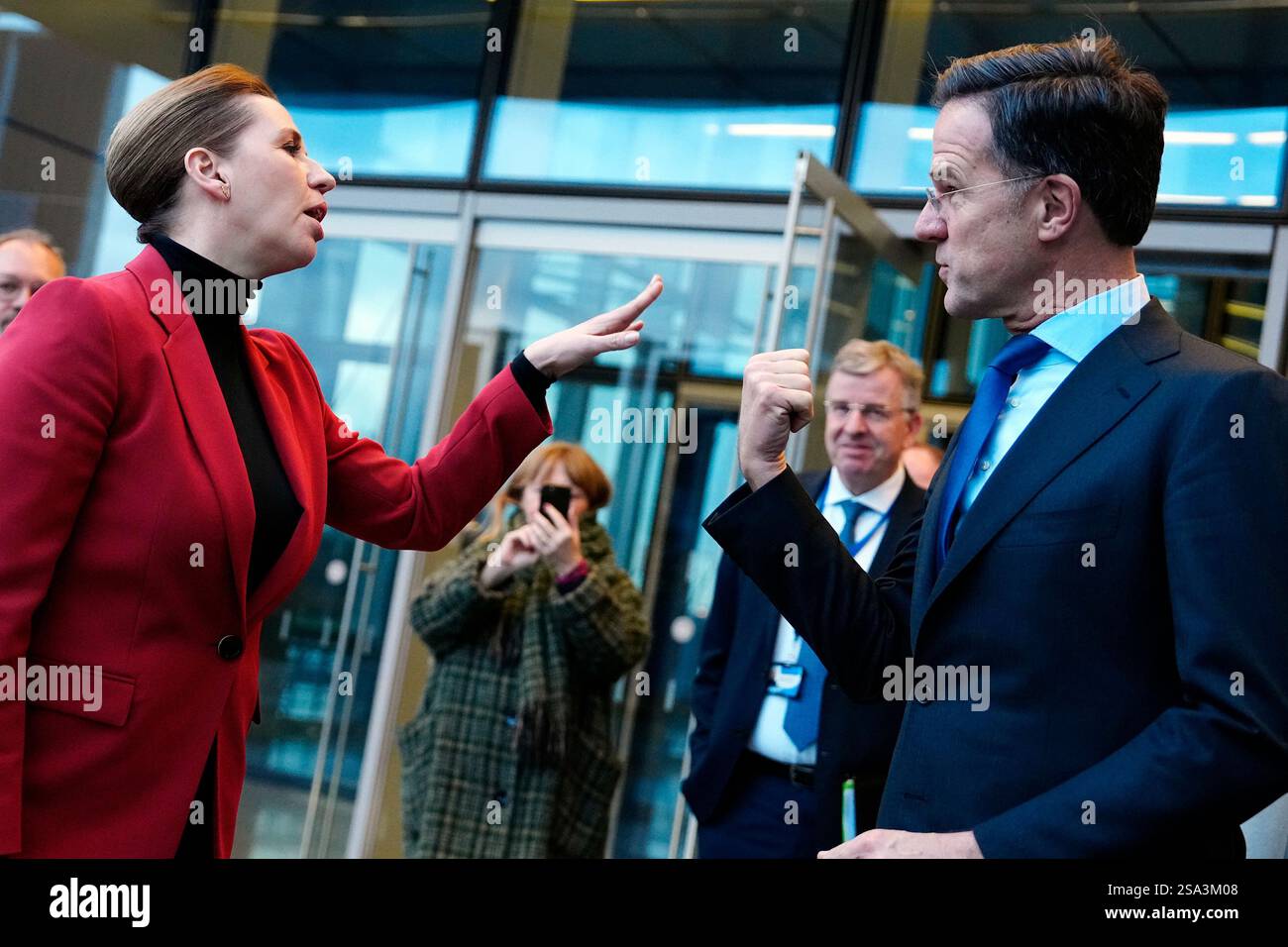 Denmark's Prime Minister Mette Frederiksen, left, meets with NATO ...