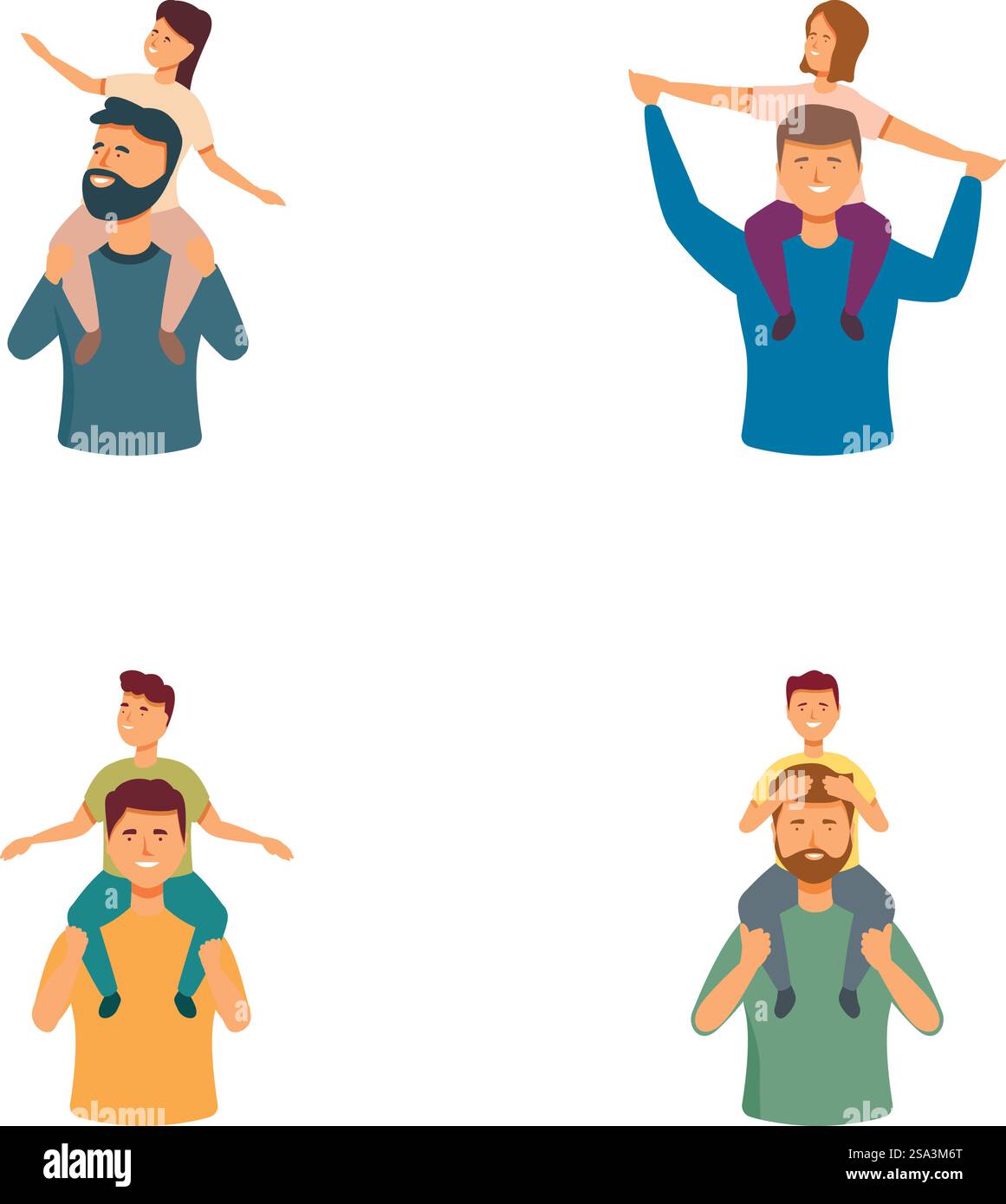 Set of illustrations featuring smiling fathers of various ethnicities ...