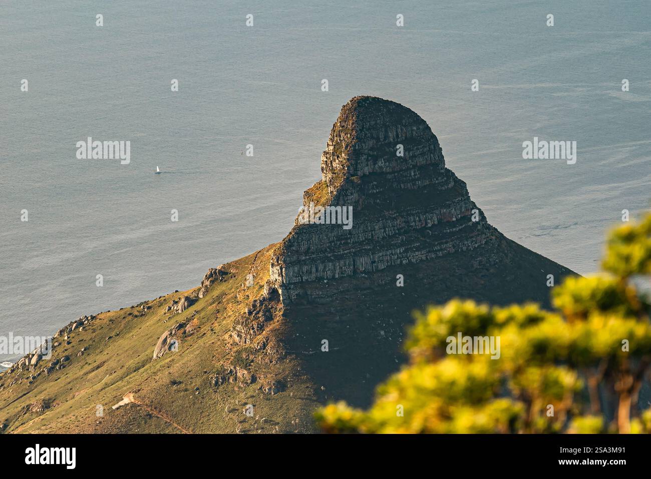 View Lion's Head mountain from Table Mountain. Sunset, October warm ...