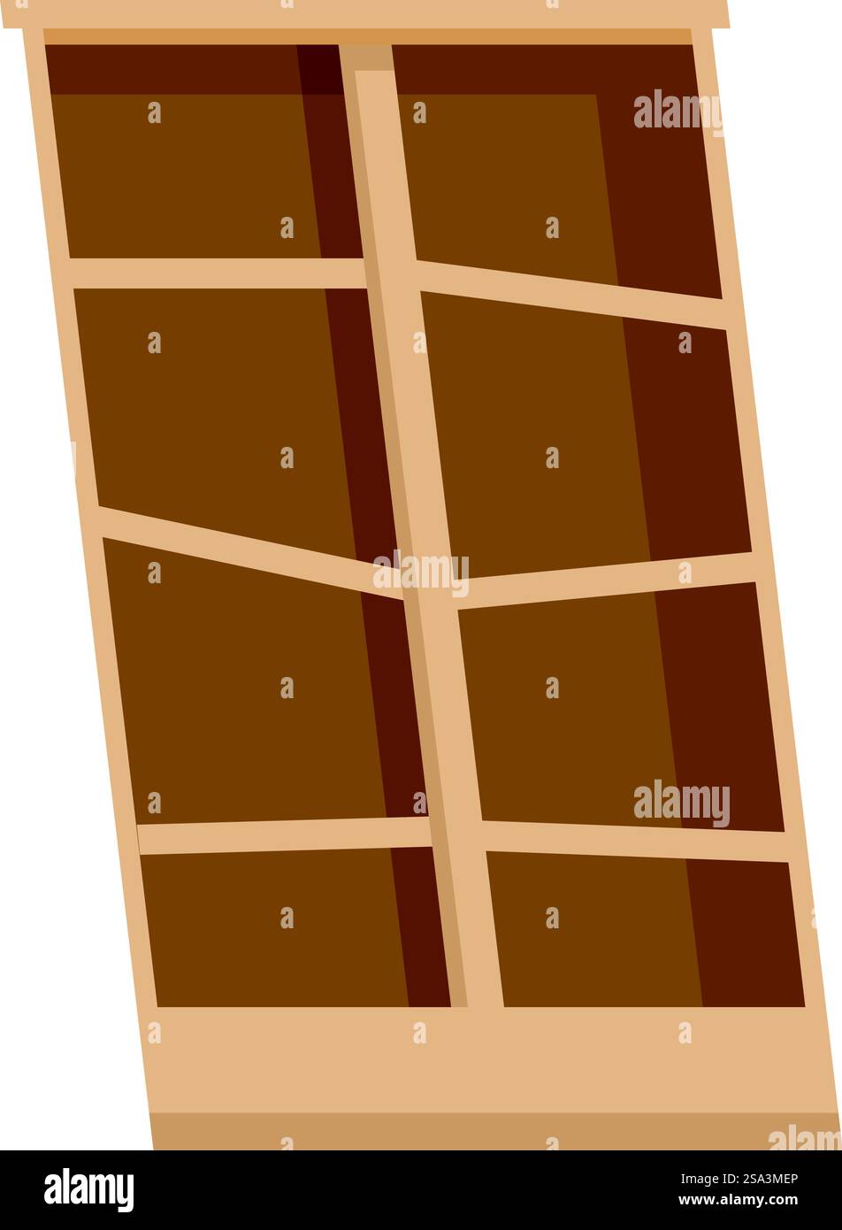 Vector graphic of a simple brown wooden bookshelf with empty ...