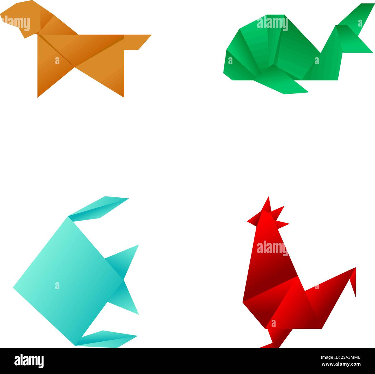 Japanese origami icons set cartoon vector. Origami folded paper animal ...