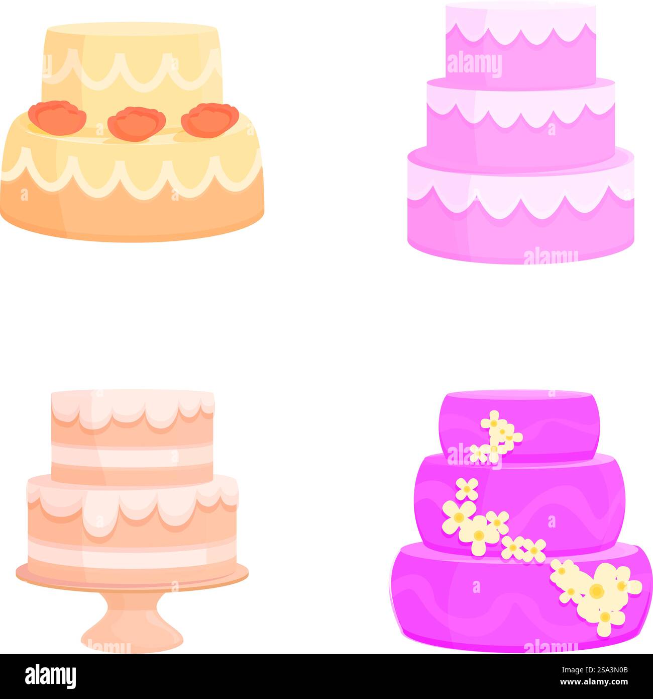 Colorful set of four vector illustrations depicting various wedding ...