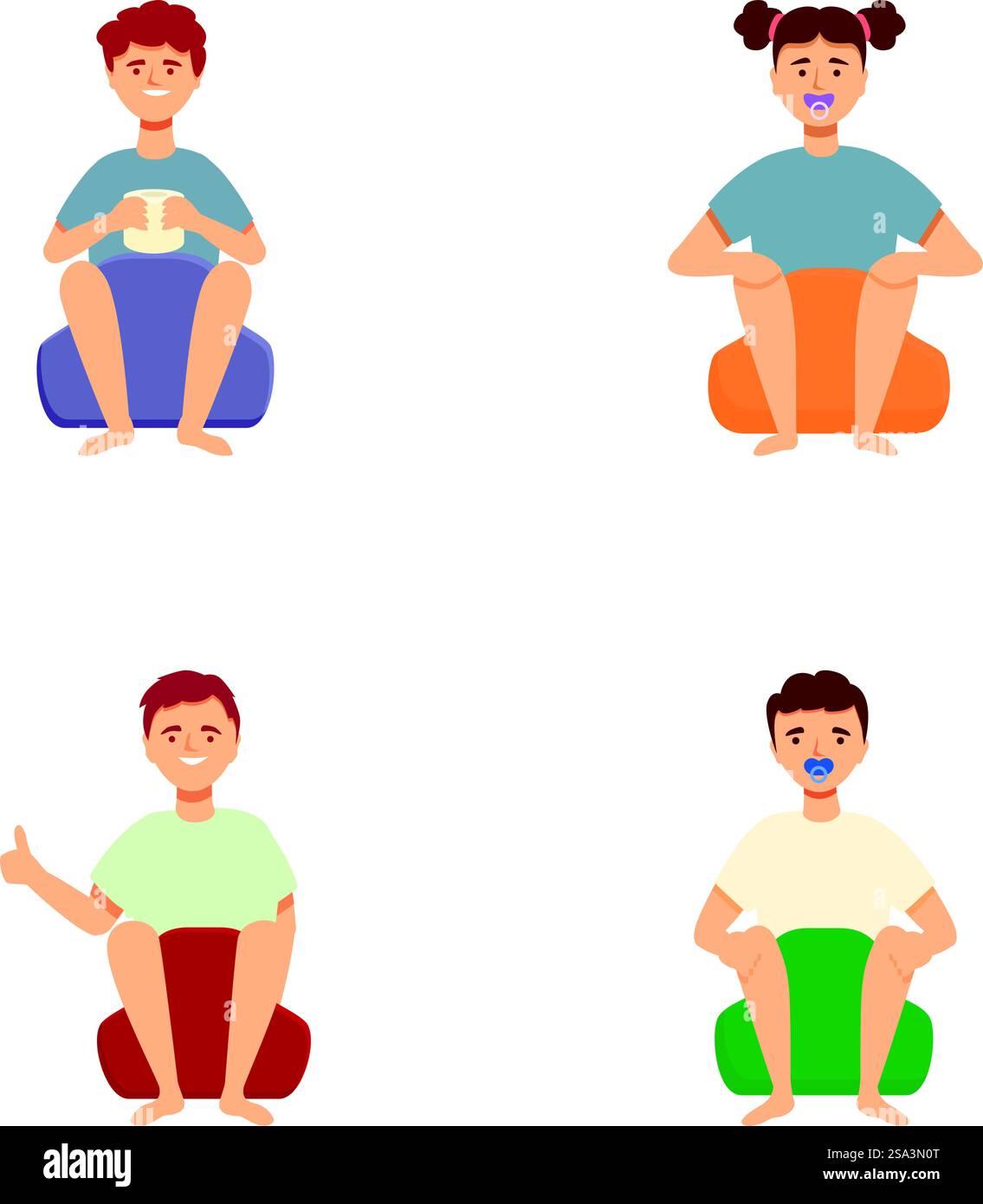 Vector illustrations of four diverse individuals sitting on the ground ...