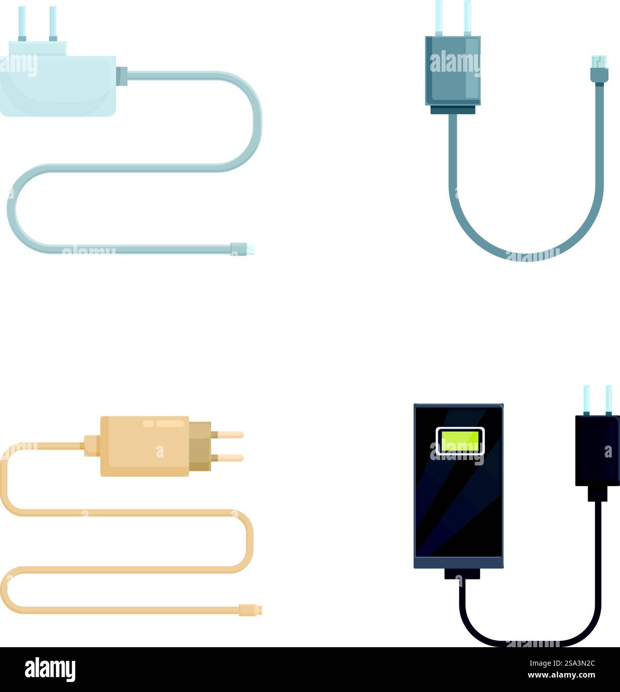 Collection of different types of power cables and chargers for ...