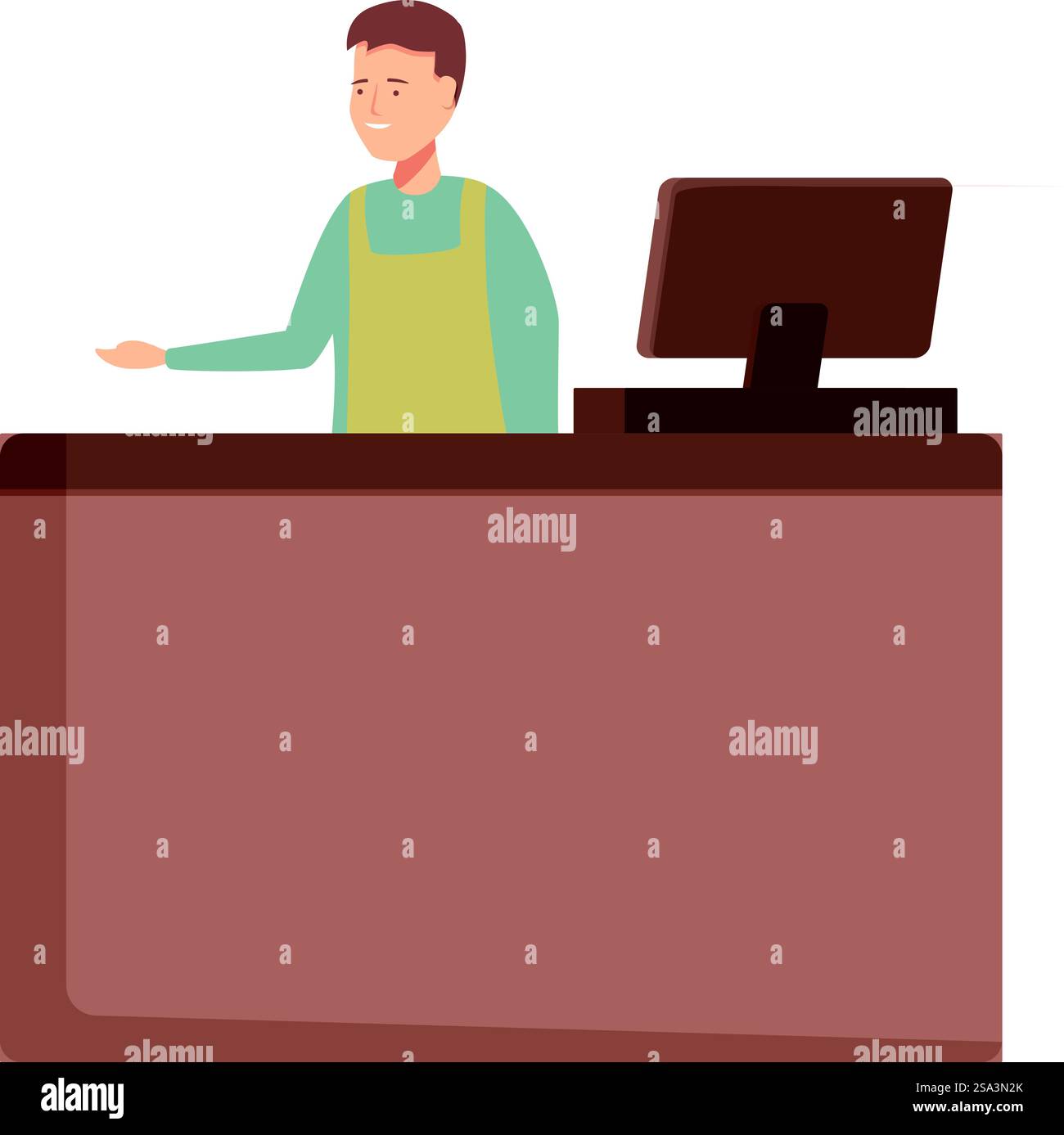 Illustration of a young male cashier standing by the cash register in a ...