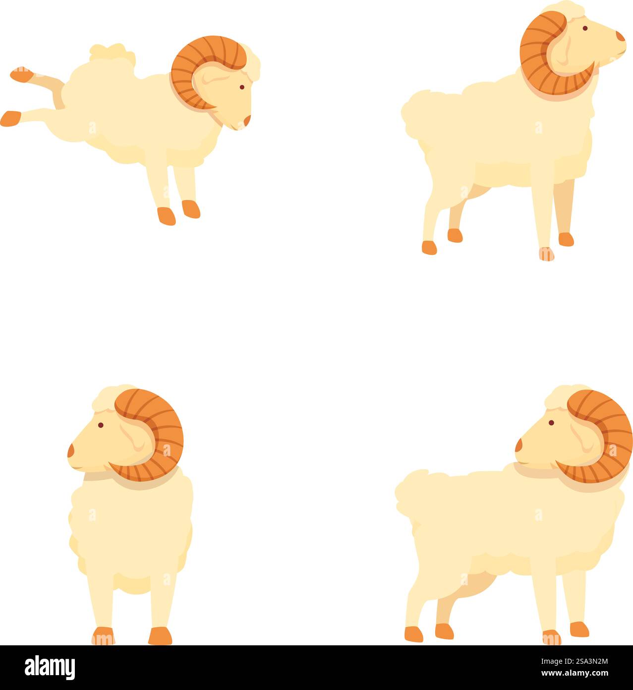 Illustration collection featuring four cartoon rams standing in ...