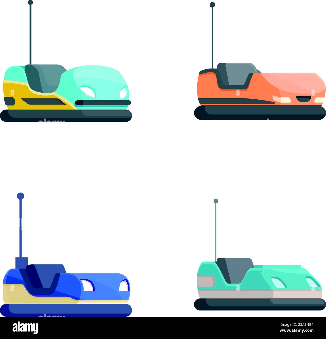 Illustration of colorful cartoon bumper cars, perfect for funfair and ...