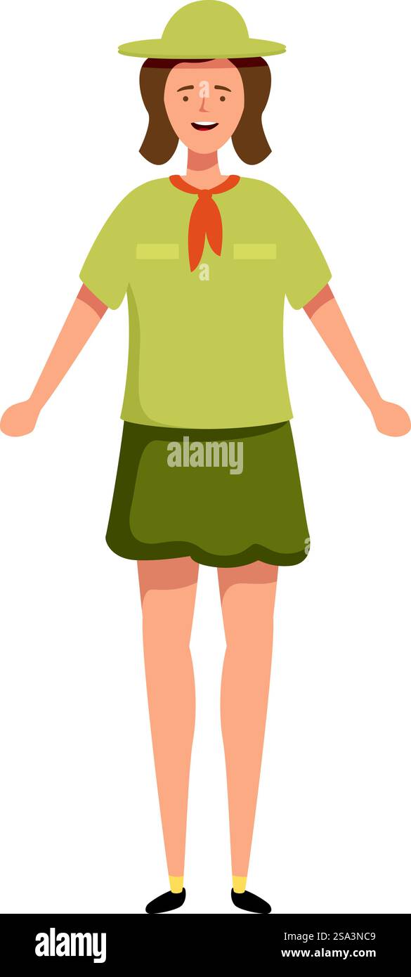 Illustration of a cheerful cartoon scout girl in uniform standing with ...