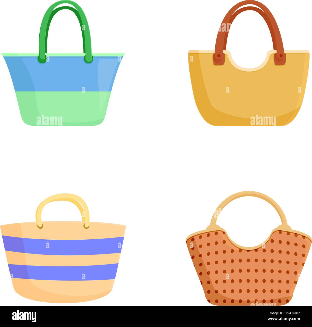 Four stylish vector tote bags featuring different designs and colors hi ...