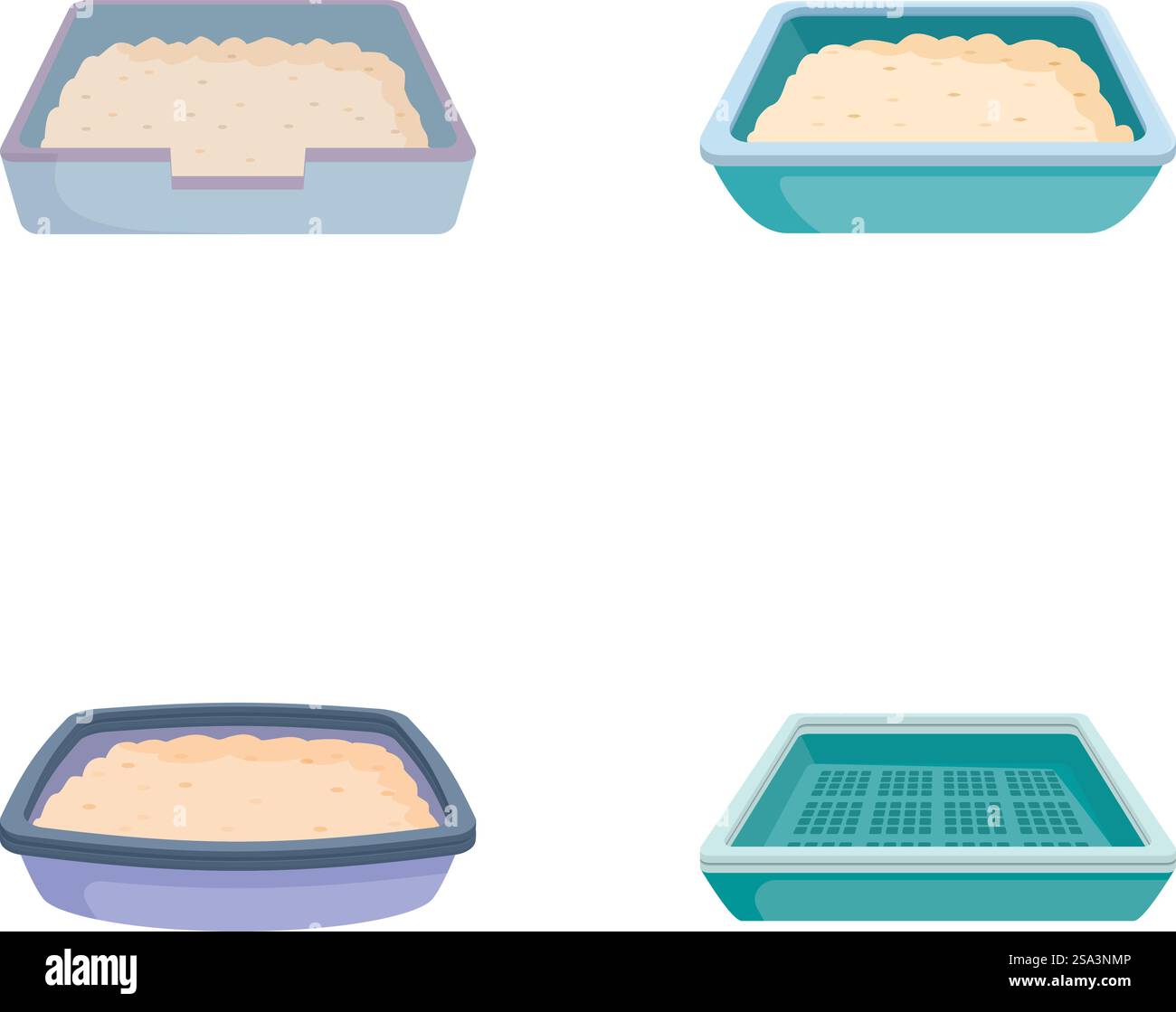 Collection of four cat litter boxes in different shapes and colors ...