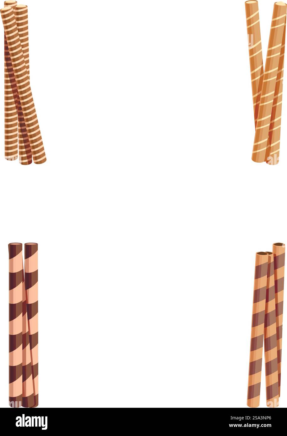 Set of delicious chocolatecoated wafer sticks displayed individually ...