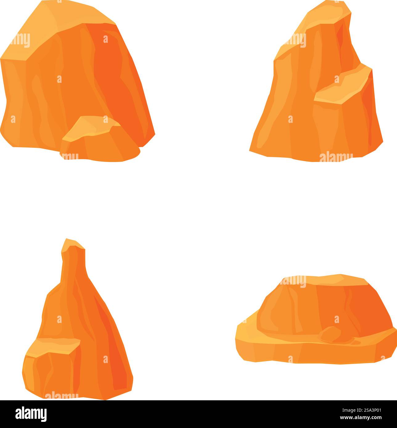 Illustration of four cartoonstyle rocks, ideal for game design or ...