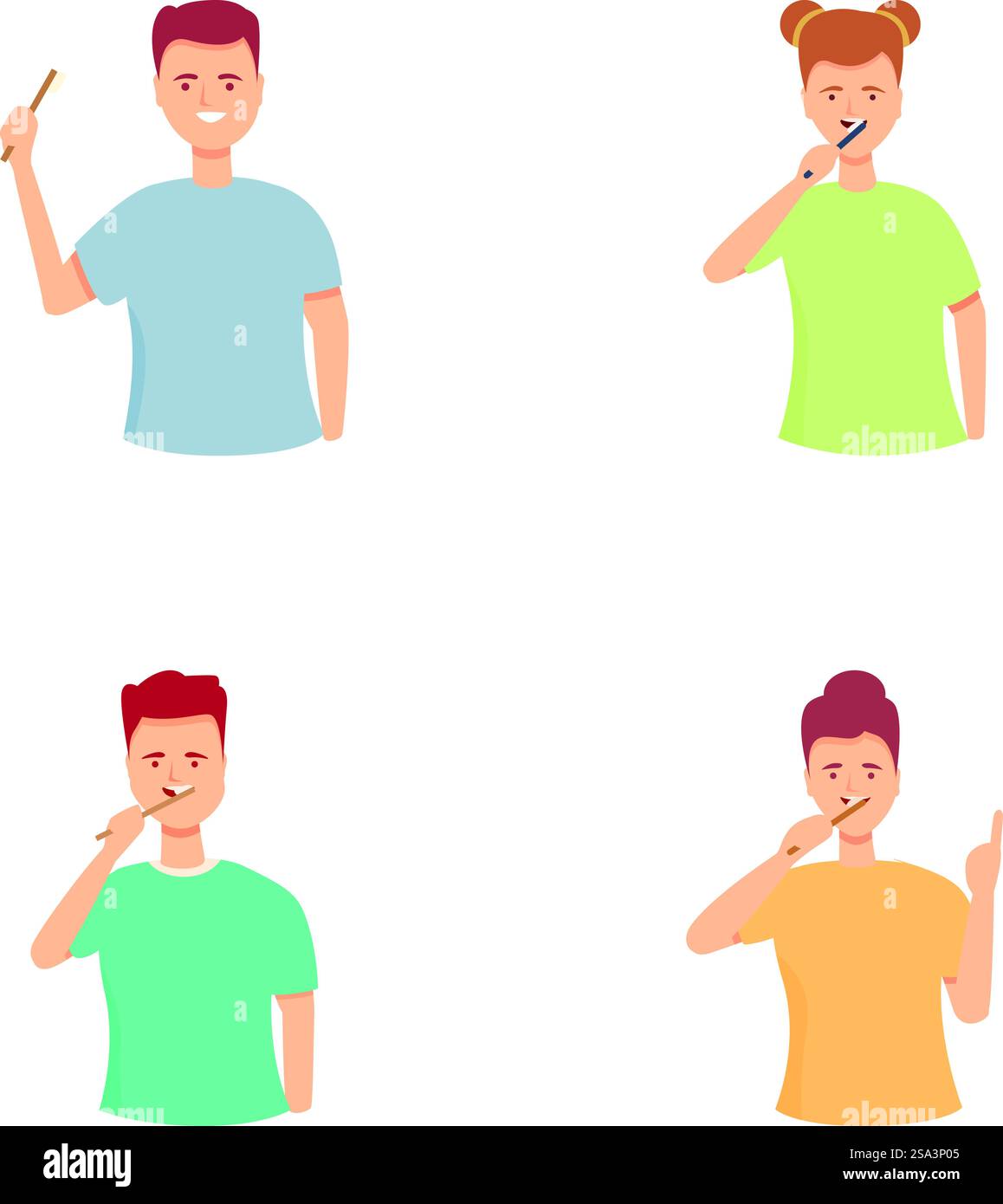 Illustration of diverse characters practicing dental hygiene by ...