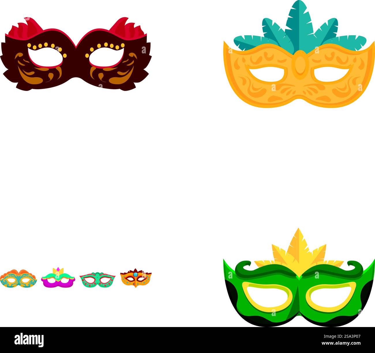 Colorful collection of festive masquerade masks on a white background ...