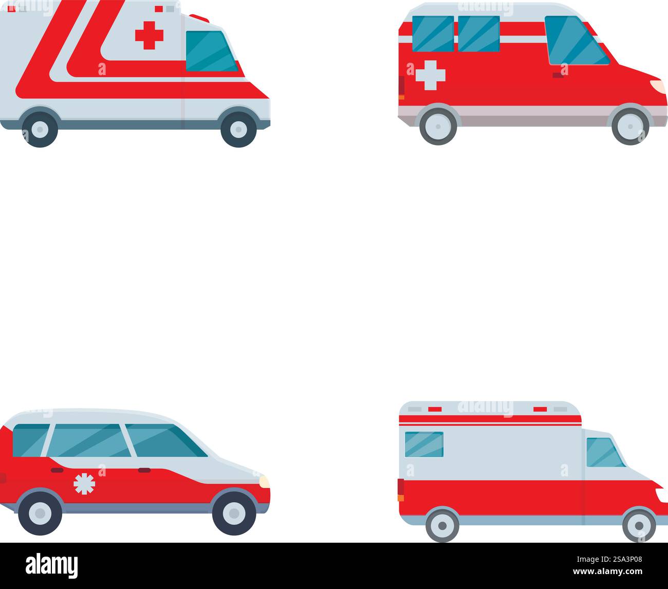 Collection of four ambulance vehicle illustrations in flat design ...