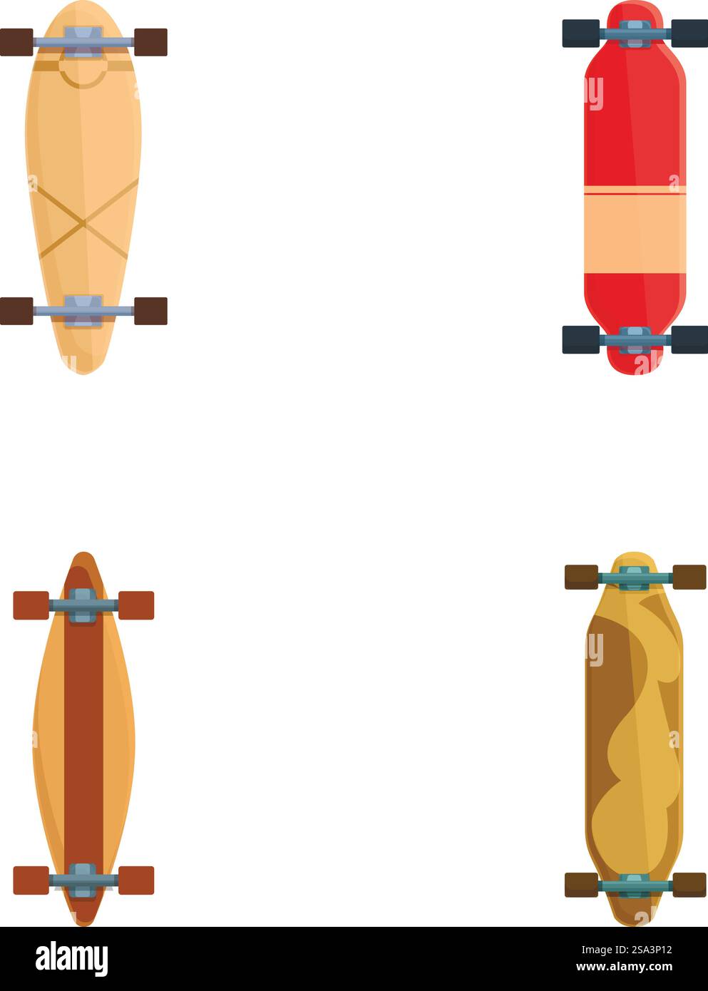 Collection of four distinct skateboard designs in vector format, viewed ...