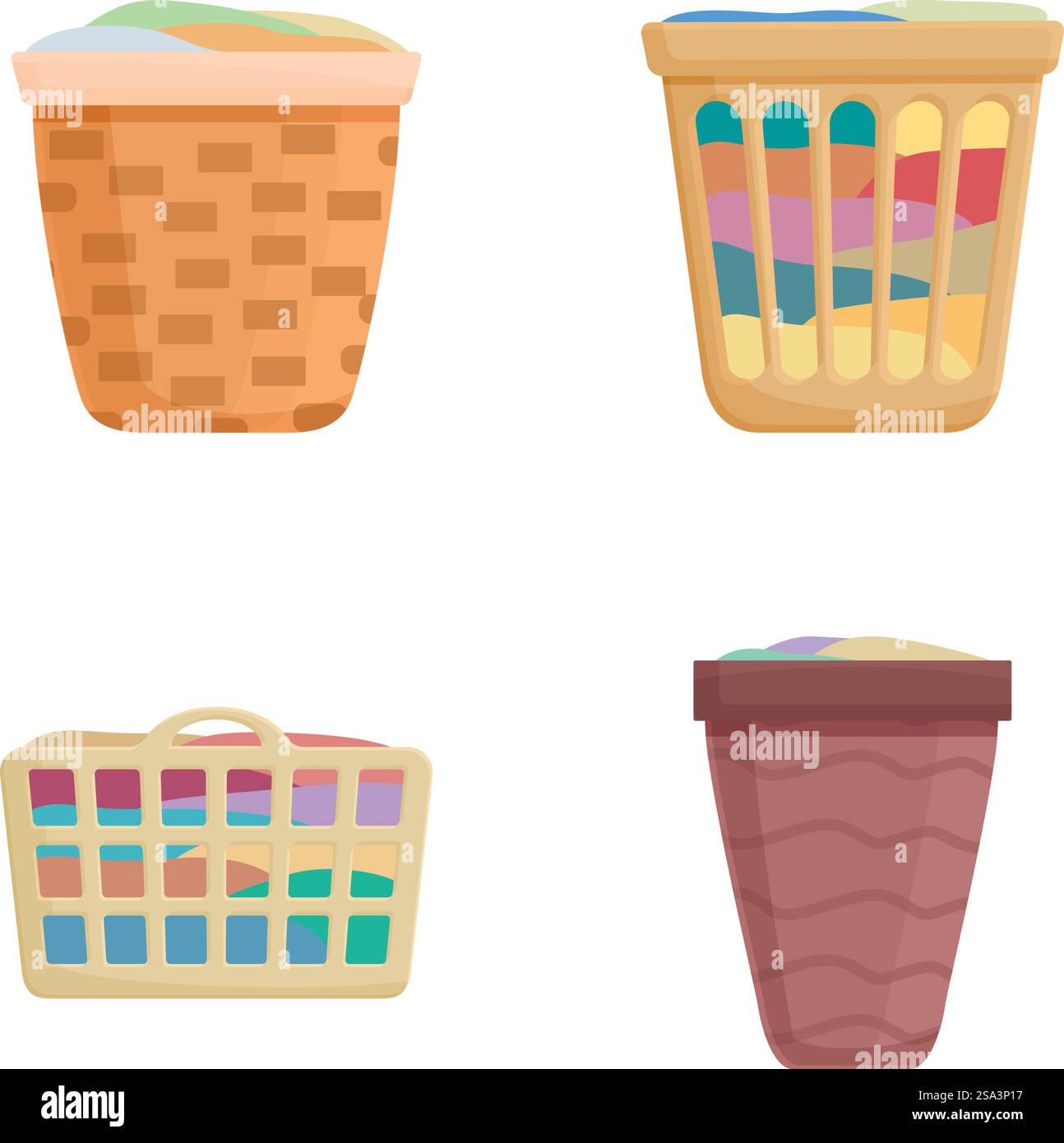 Collection of four flat design icons showing various styles of laundry ...