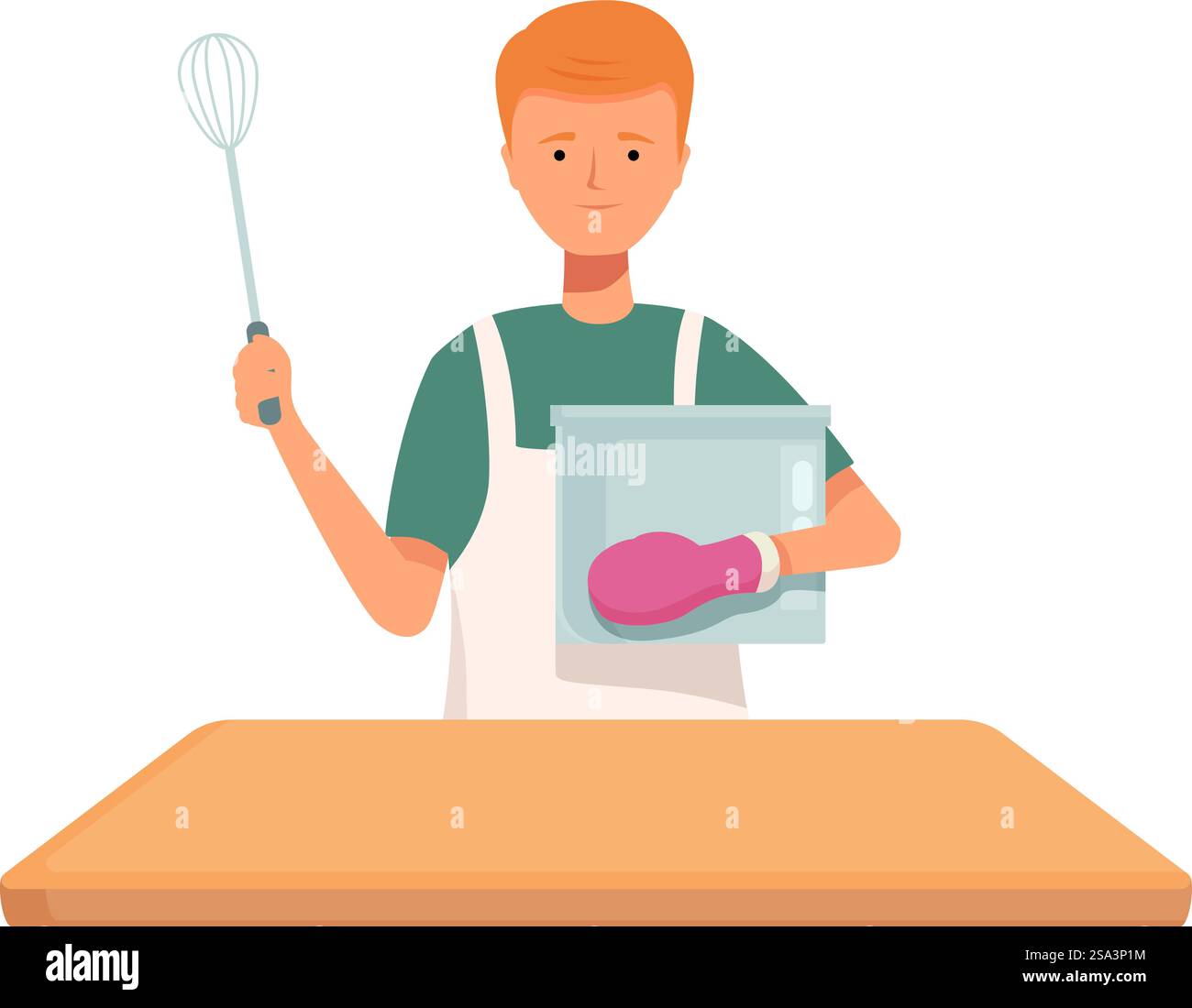 Cartoon of a happy man making dough, holding a mixer and a bowl in the ...