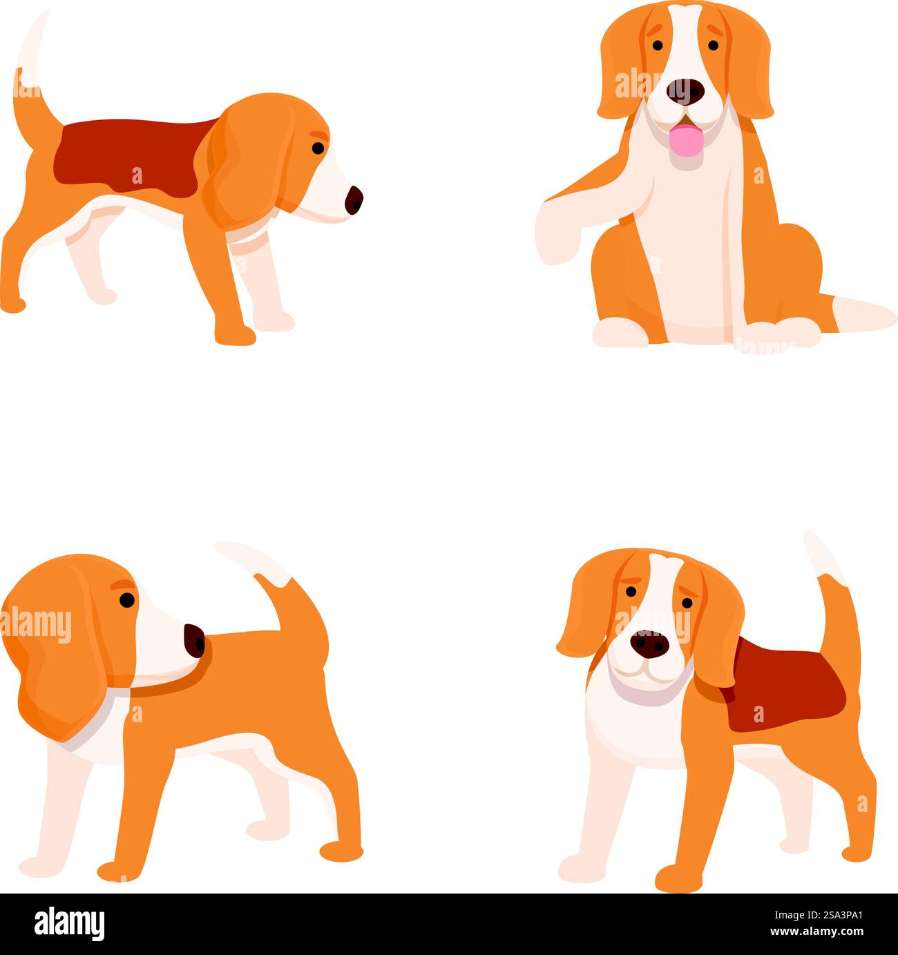 Collection of adorable cartoon beagle dogs in various poses isolated on ...
