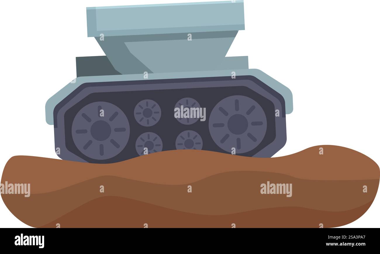 Stylized vector graphic of a cartoon tank on a brown terrain, isolated ...