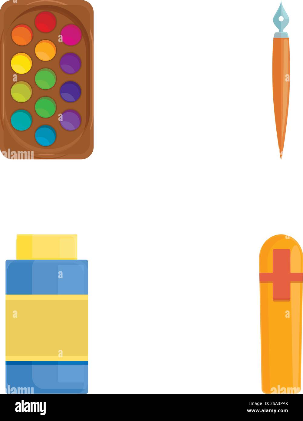 Vector illustrations of colorful art supplies including a paint palette ...
