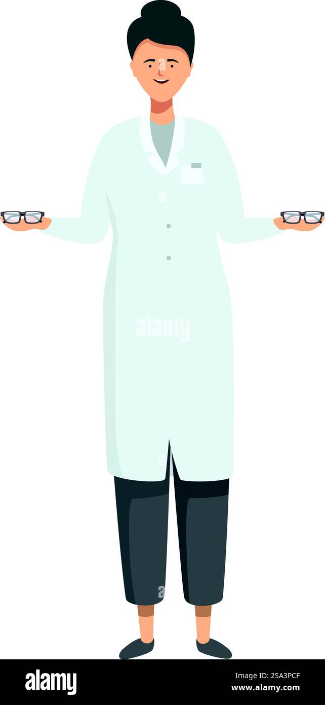 Vector illustration of a female optometrist with two pairs of glasses ...