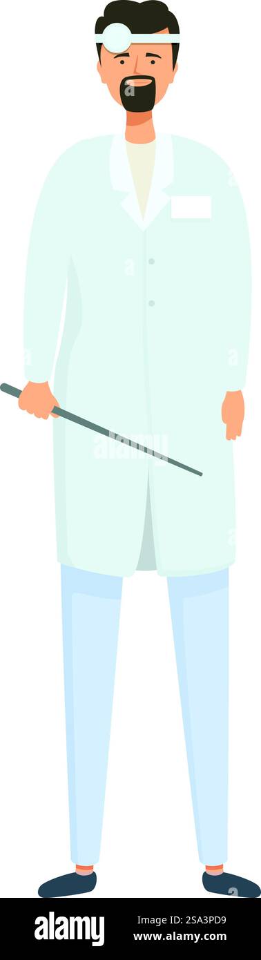 Cartoon illustration of a cheerful male scientist holding a pointer hi ...