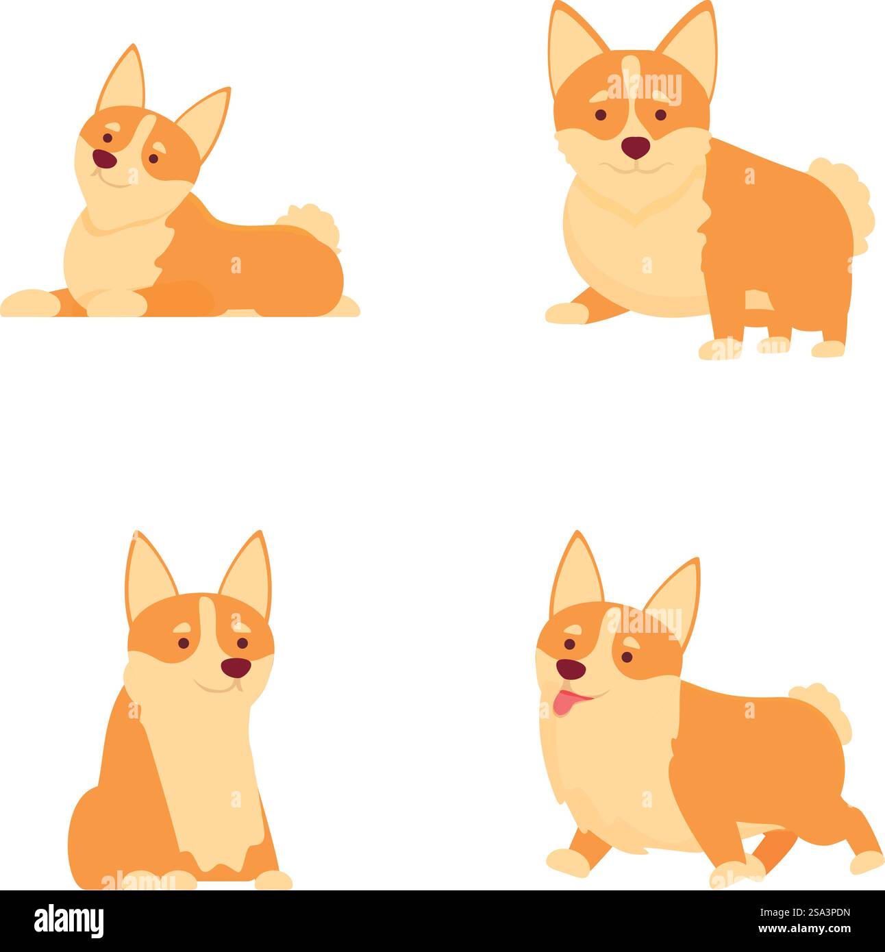 Four charming illustrated corgis showcasing different playful positions ...