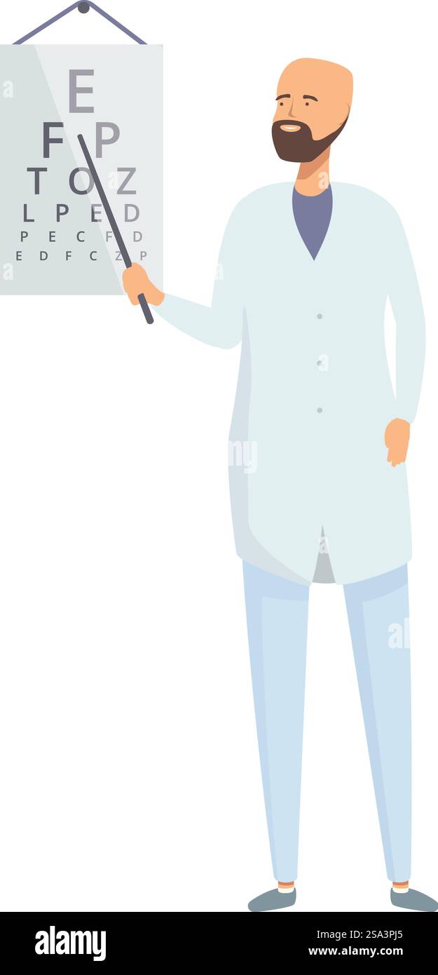 Illustration of optometrist in lab coat pointing at snellen chart for ...