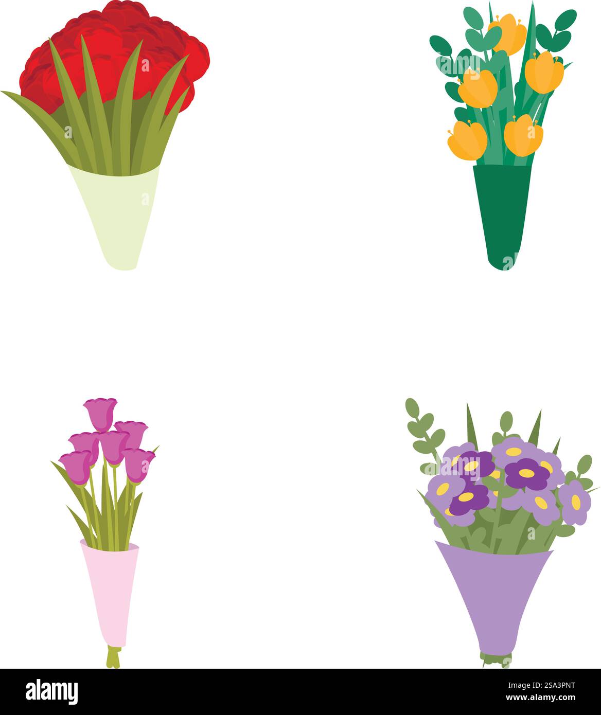 Colorful collection of flower bouquet illustrations, with various ...