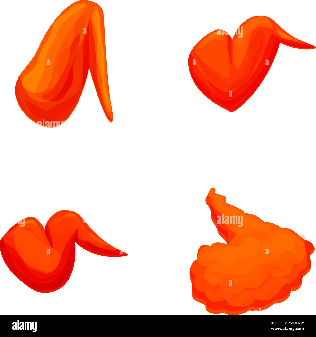 Collection of four cartoon chicken wings isolated on white, in ...