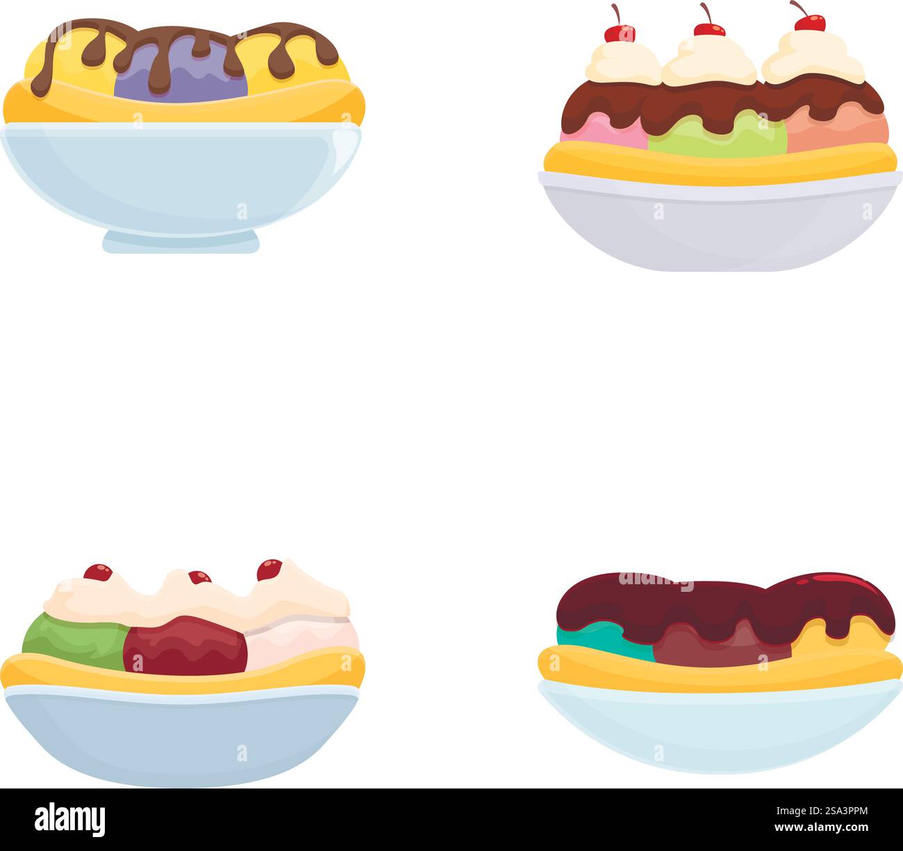 Collection of four colorful and delicious ice cream sundae ...