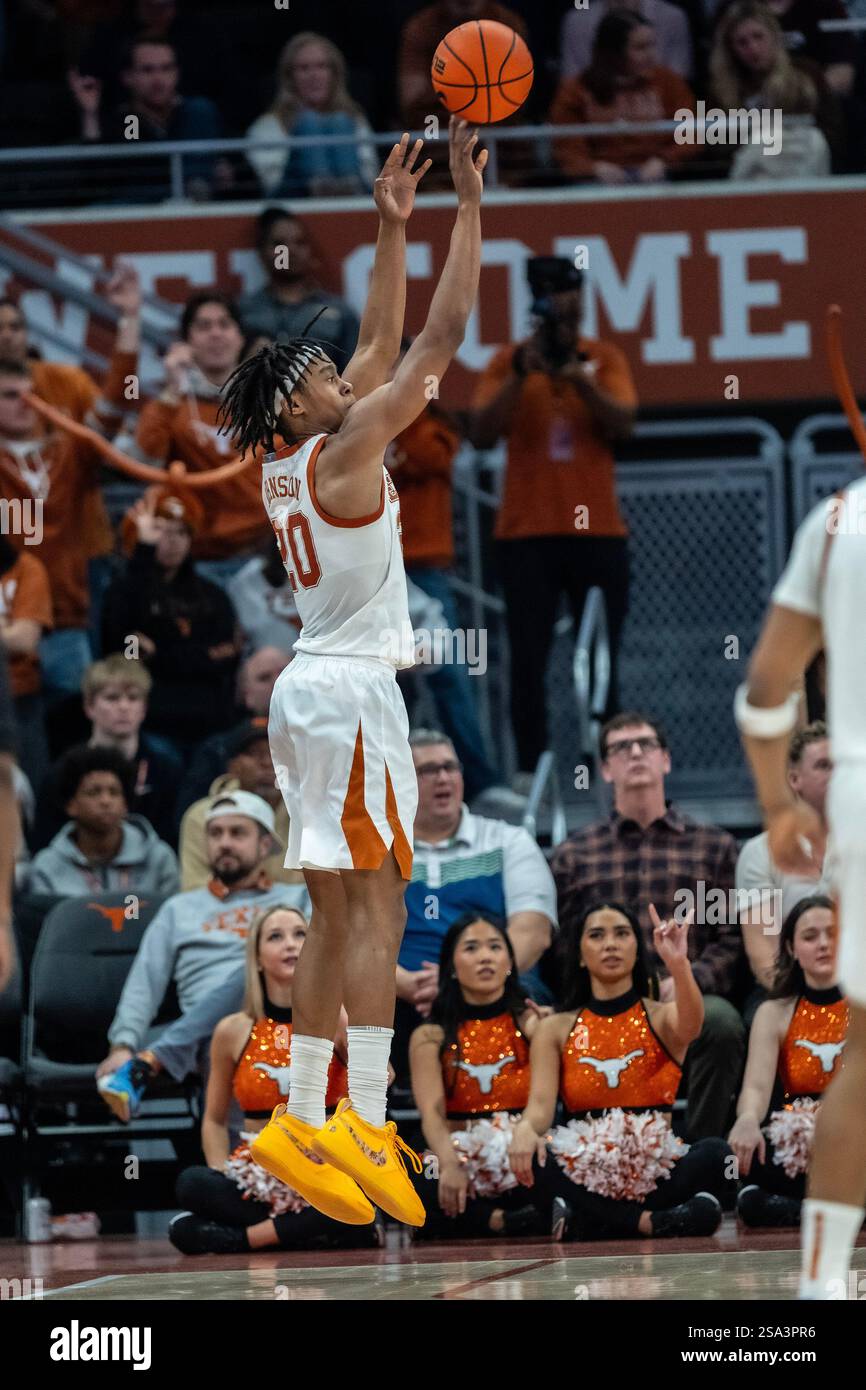 Jan 25, 2025. Tre Johnson (20) of the Texas Longhorns in action vs the ...