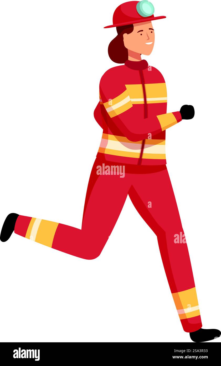 Illustration of a cartoon firefighter in uniform and helmet running to ...
