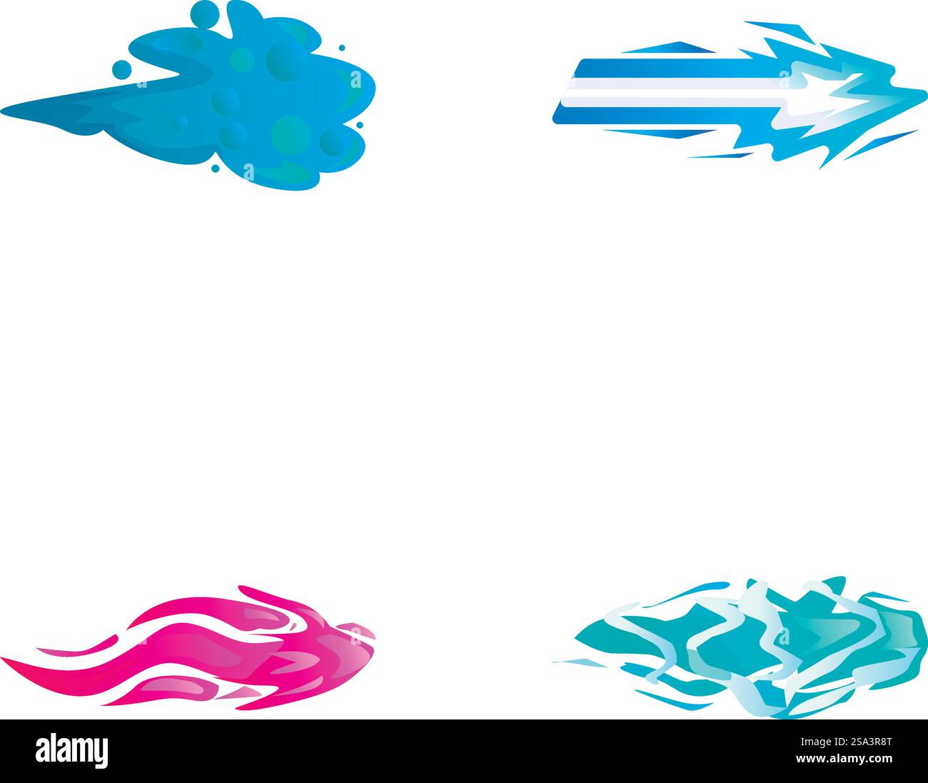 Set of four vibrant, vectorbased abstract speed motion effects on a ...