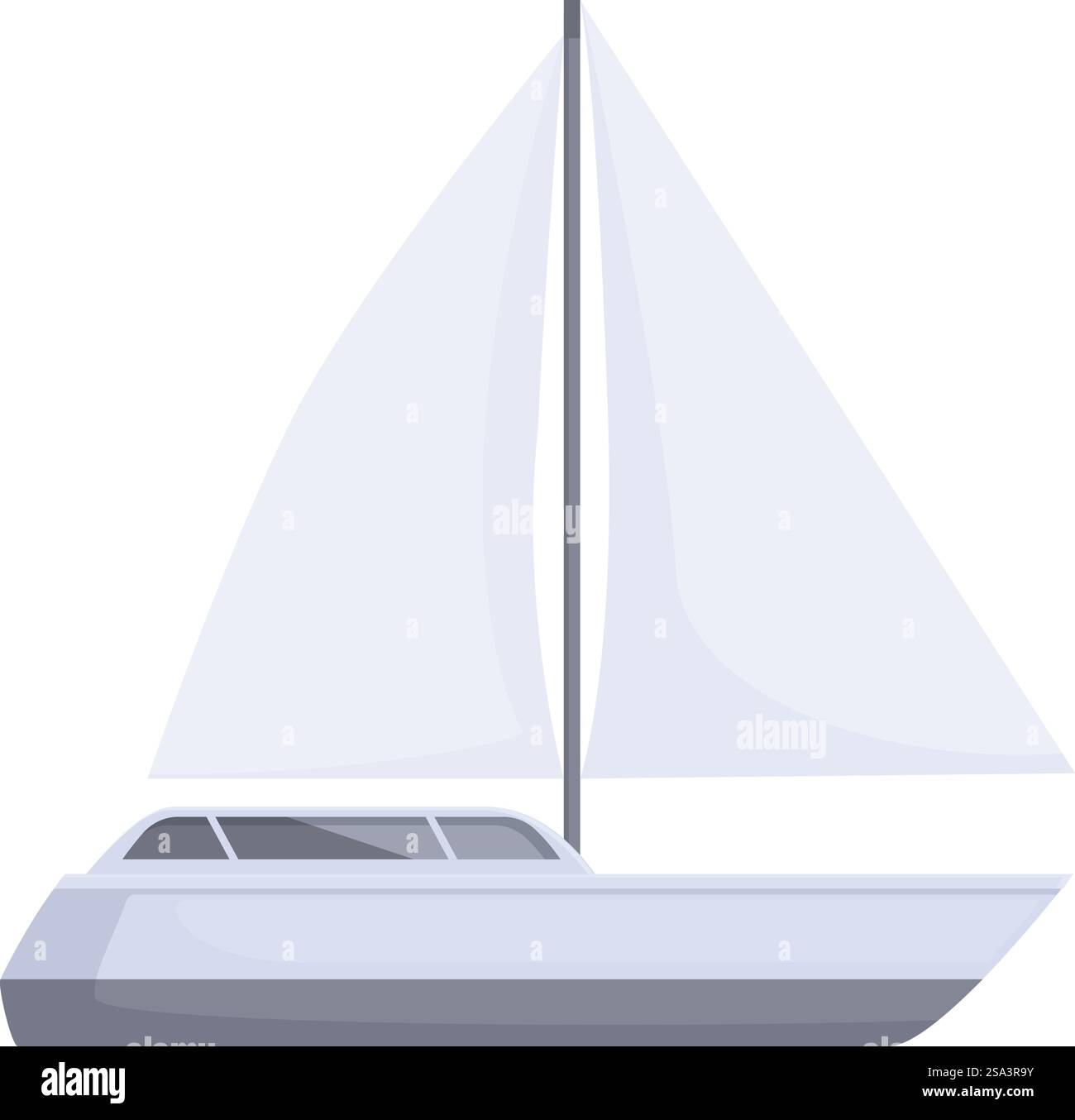 Sleek, modern sailboat with tall sails depicted in a minimal vector ...