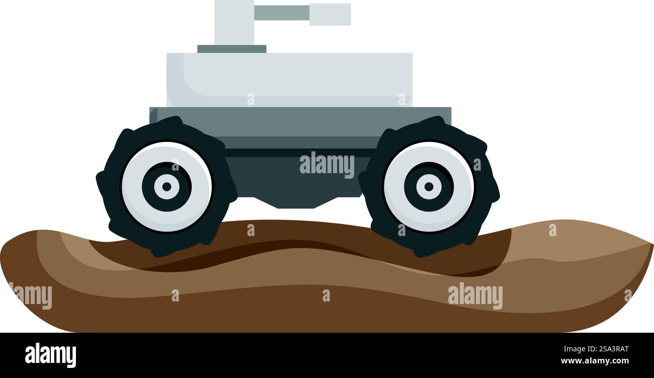 Digital illustration of a cartoon mars rover exploring the brown ...